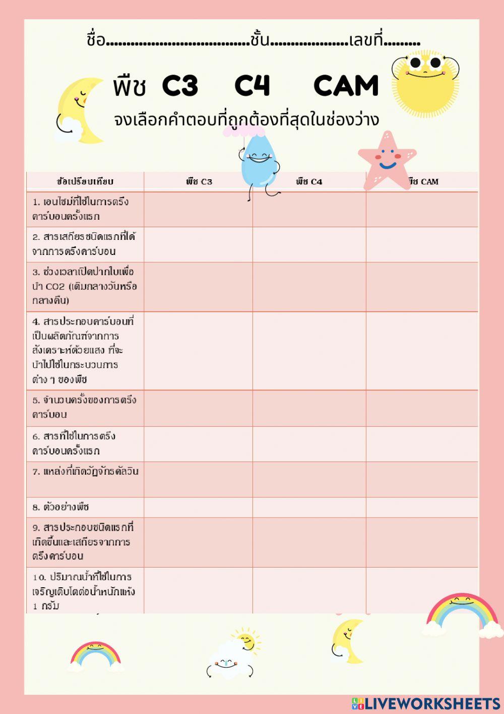 C3 c4 cam worksheet | Live Worksheets