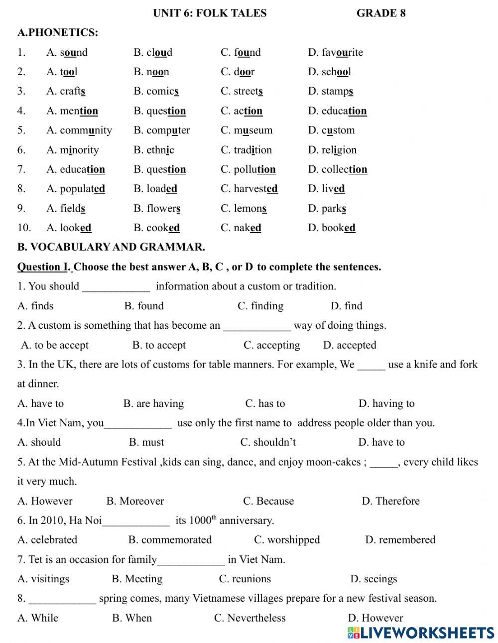 Level 8 Unit 6.0 worksheet | Live Worksheets