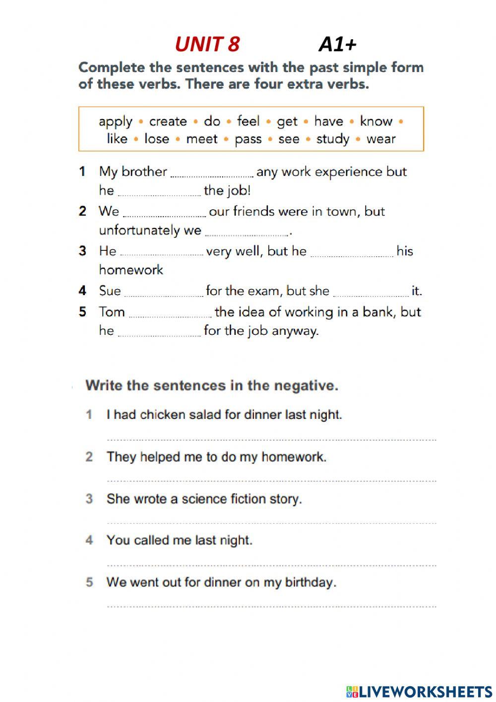 Unit 8 A1+ Gram… | Free Interactive Worksheets | 2429513