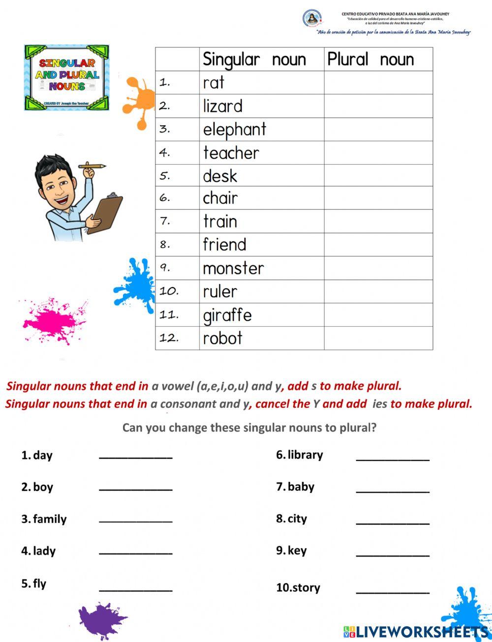 HOPSCOTCH 4 - UNIT 3 SINGULAR - PLURAL NOUNS online exercise for | Live ...