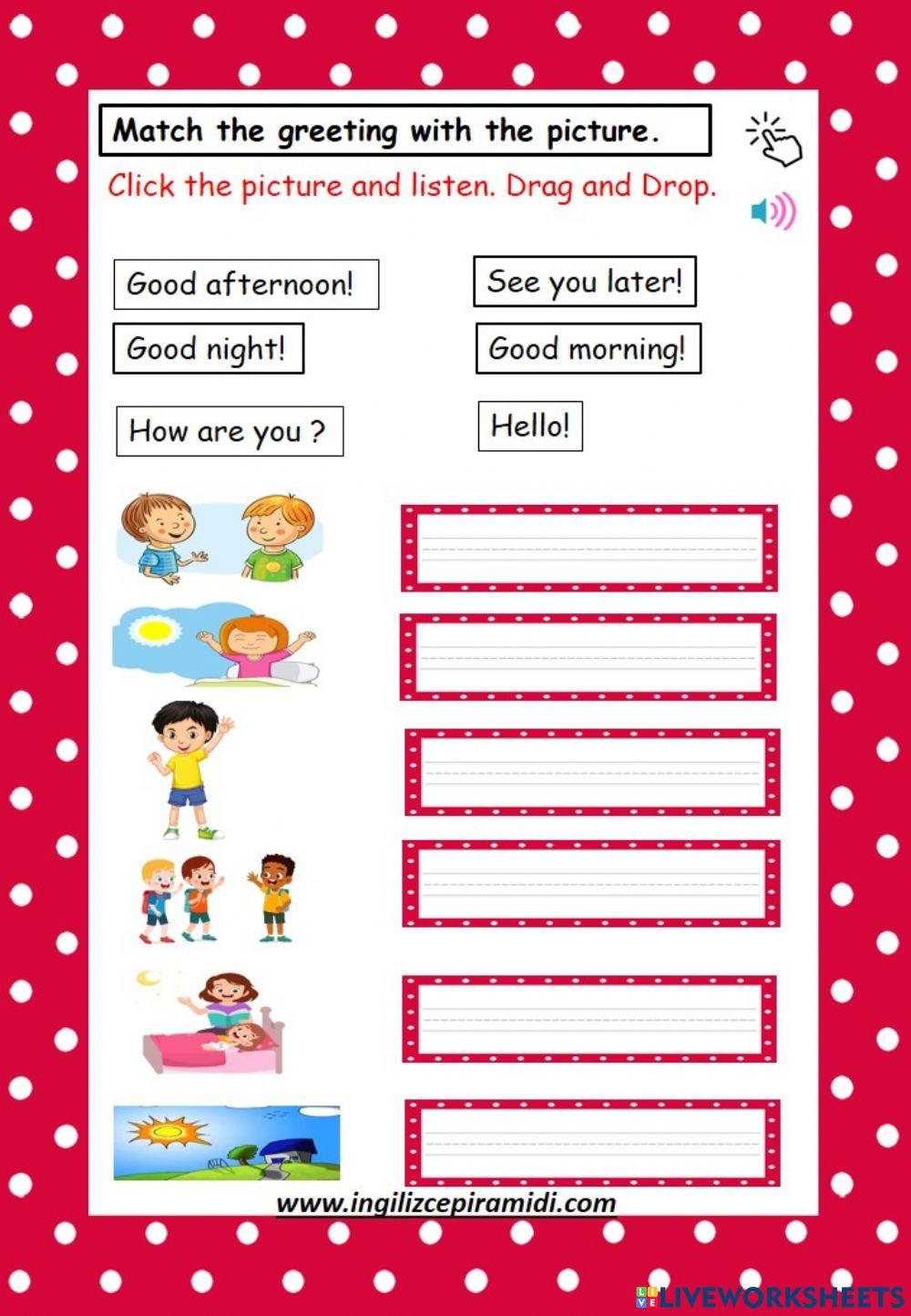 Greetings online exercise for Preschool-Grade 1 | Live Worksheets