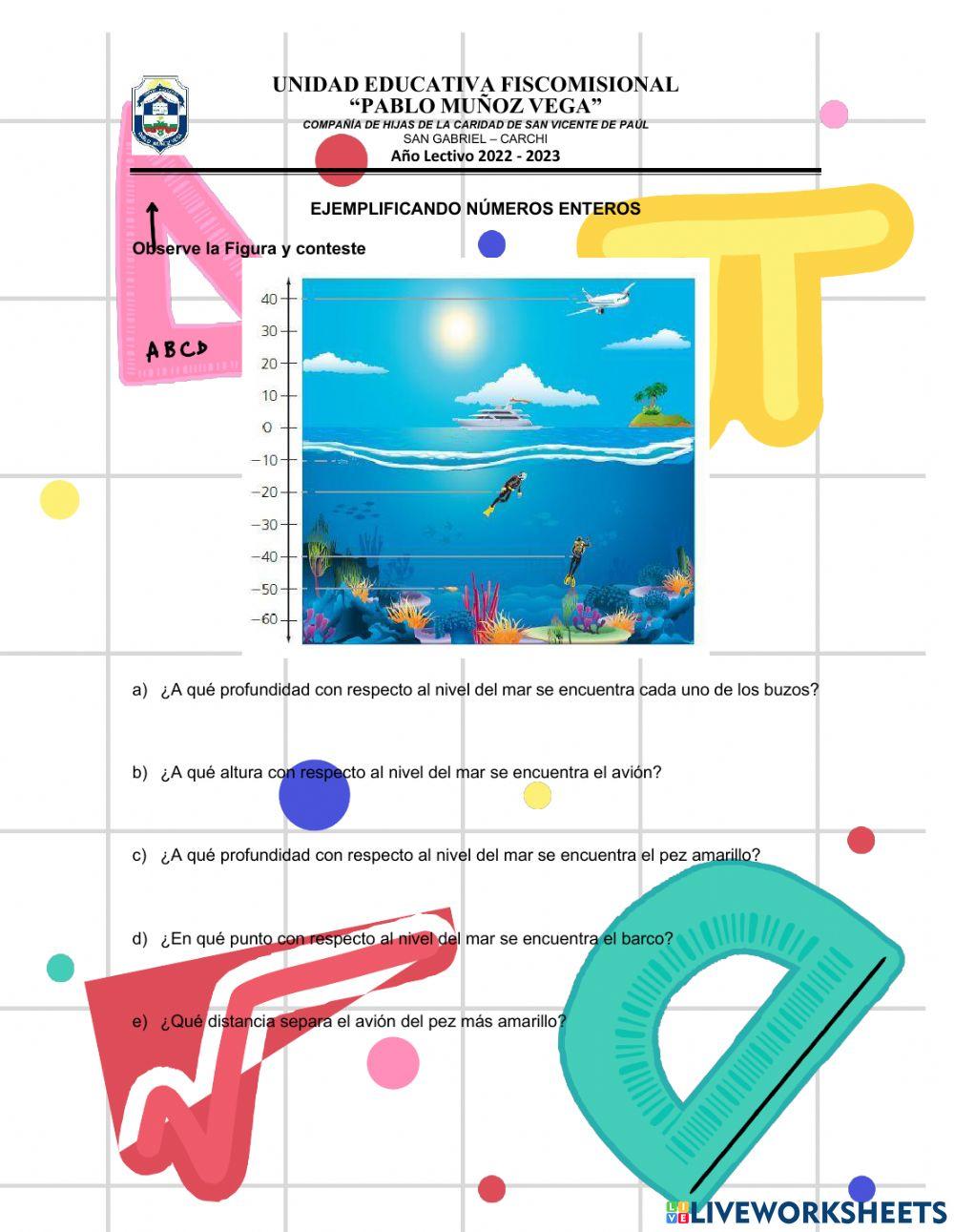 Ejemplificar enteros worksheet | Live Worksheets