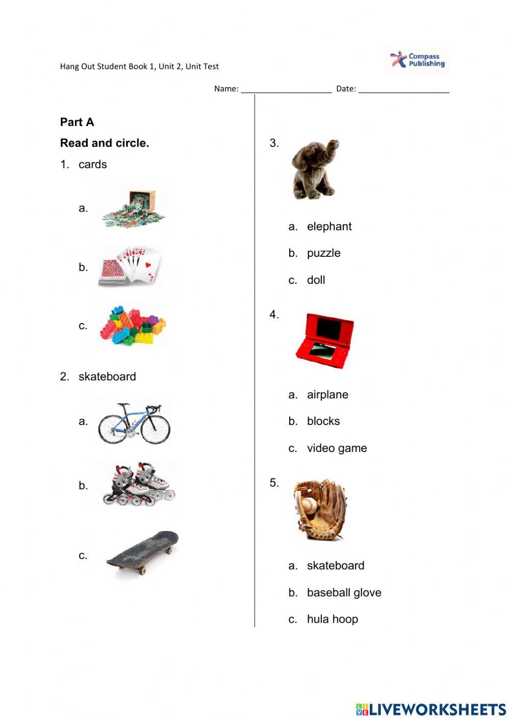 Hang Out 1-Unit Test 2 online exercise for | Live Worksheets