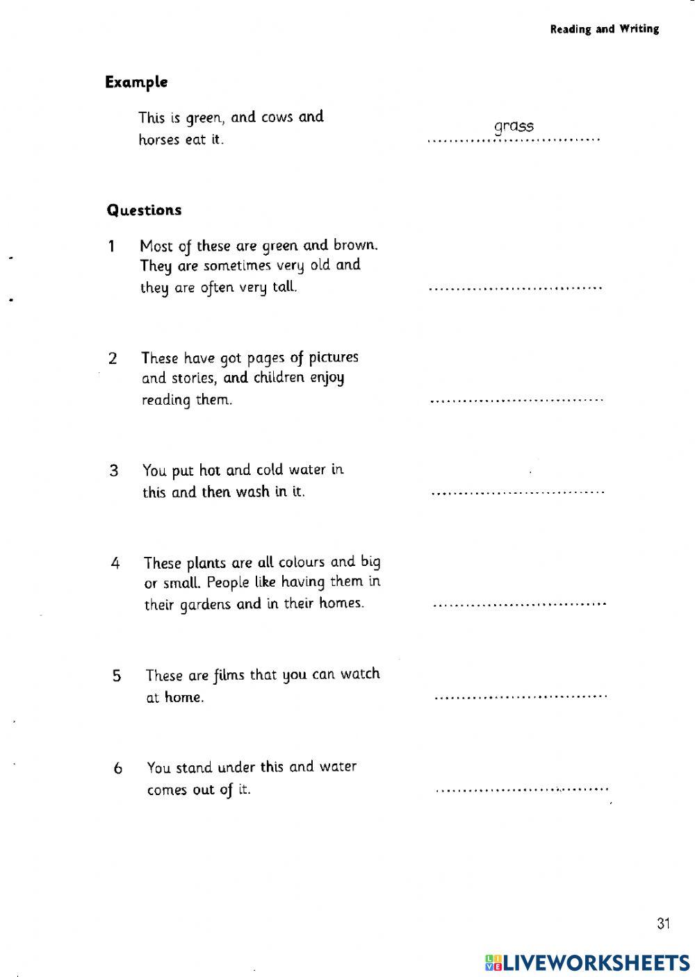 Reading test online exercise for grade 4 | Live Worksheets