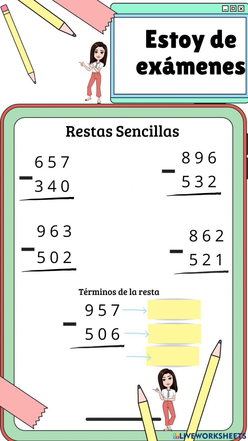 restas sencillas | mercybarragan12 | Live Worksheets