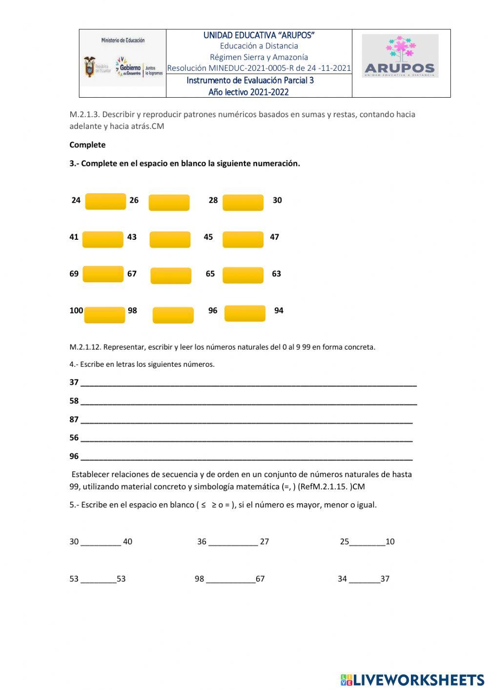 Evaluación Diagnostica online exercise for 3ro B | Live Worksheets