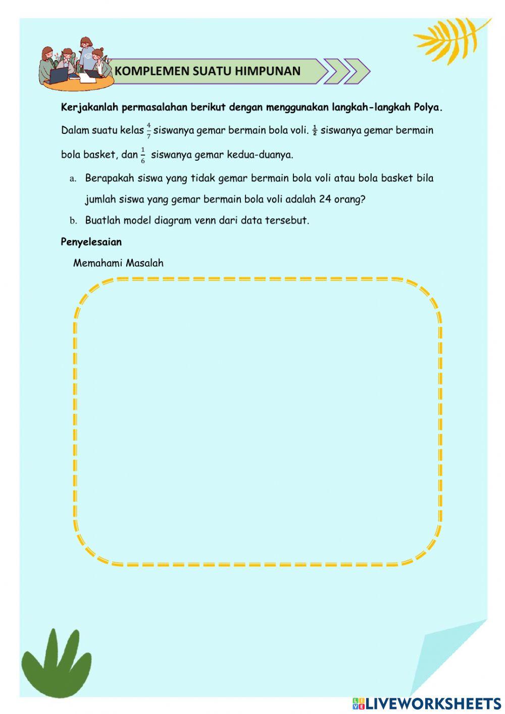 LKPD Komplemen Suatu Himpunan worksheet | Live Worksheets