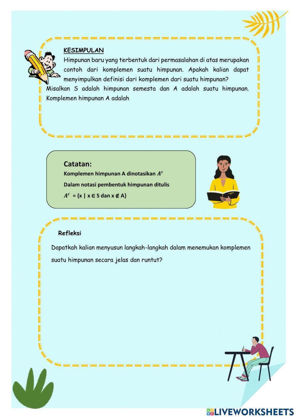 LKPD Komplemen Suatu Himpunan worksheet | Live Worksheets