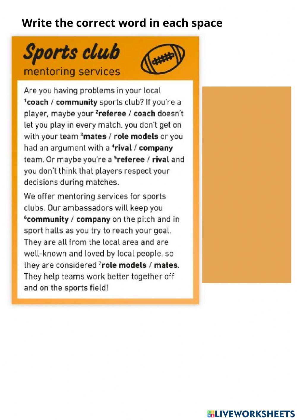 Sports club interactive worksheet | Live Worksheets