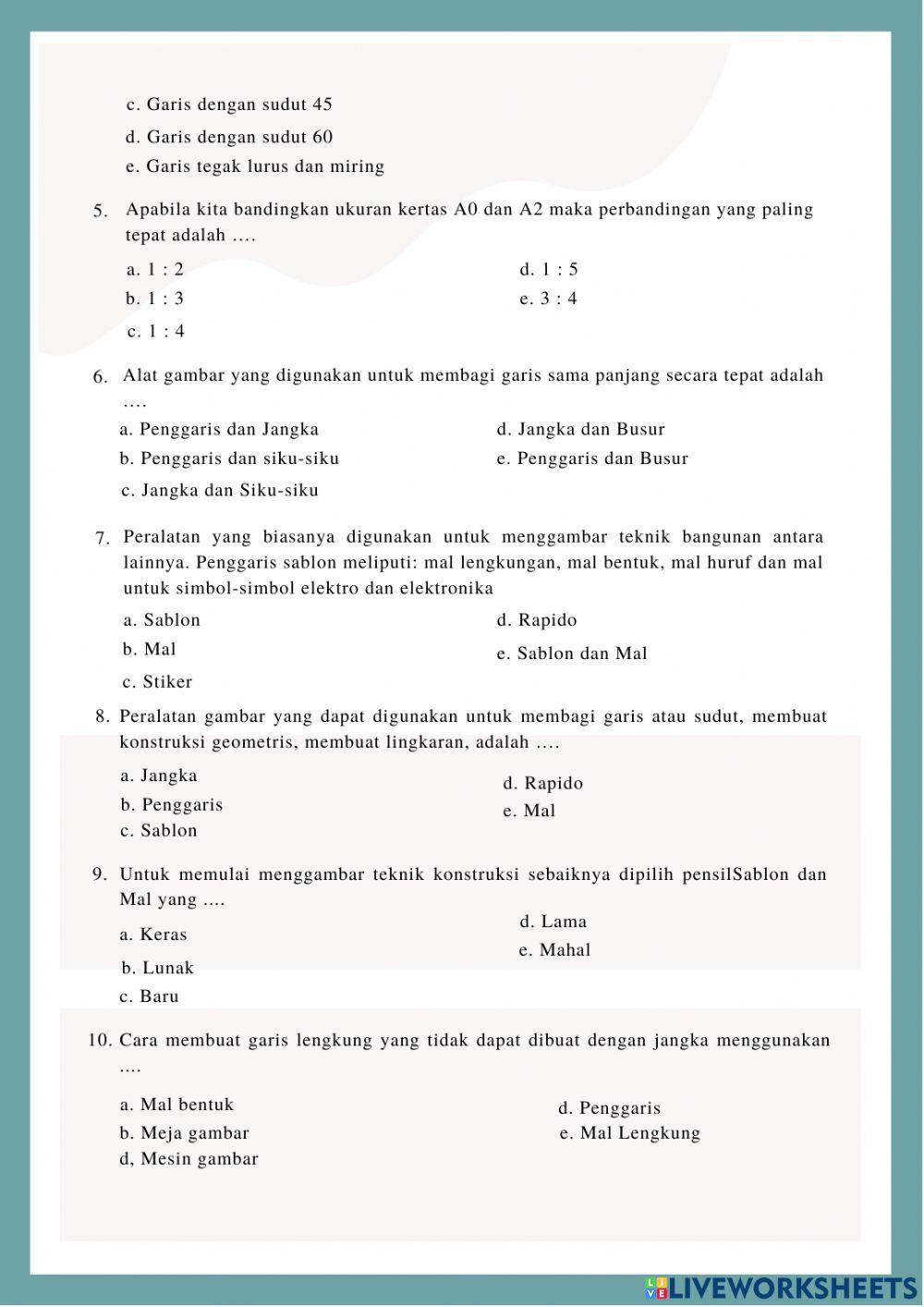 Post test peralatan gambar worksheet | Live Worksheets