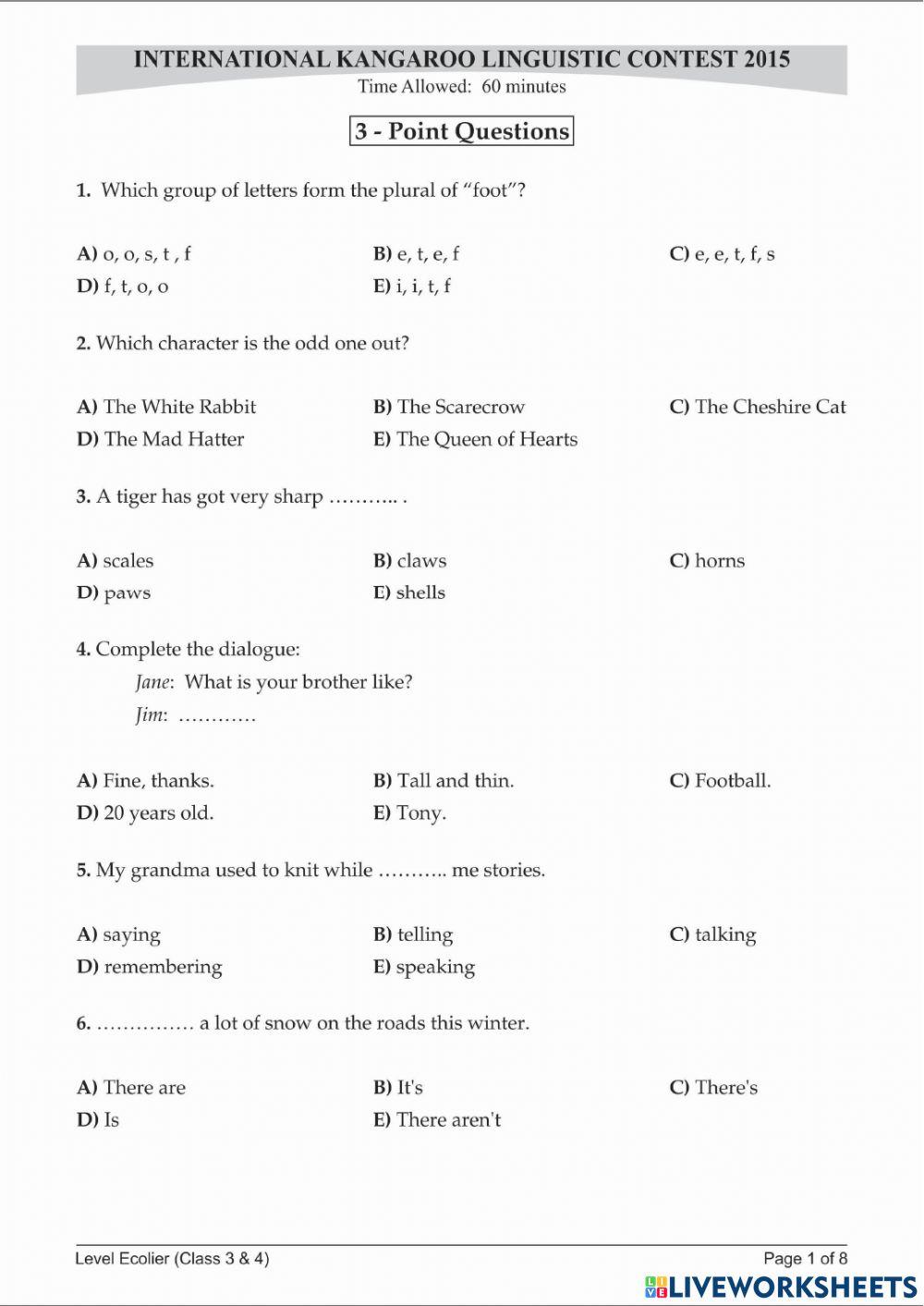 IKLC 2022 (Selection Test) online exercise for | Live Worksheets