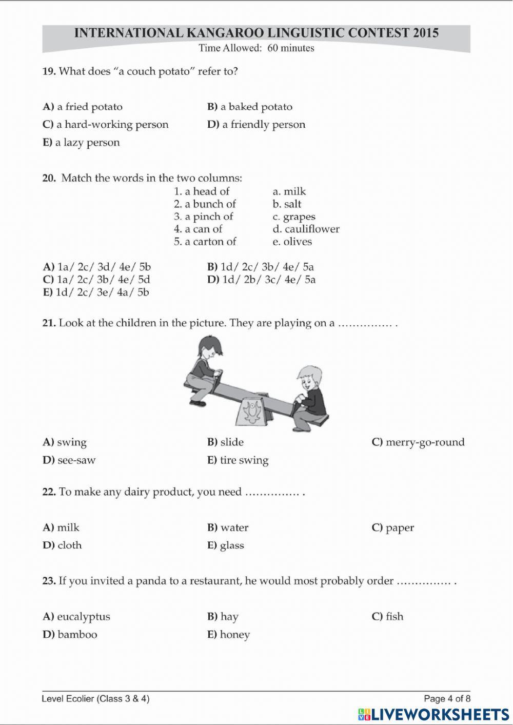 IKLC 2022 (Selection Test) online exercise for | Live Worksheets