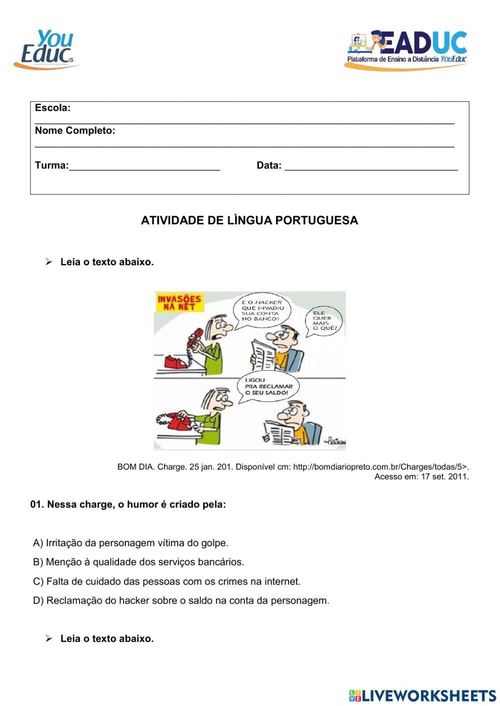Efeitos De Ironia Ou Humor Em Textos Worksheet Live Worksheets