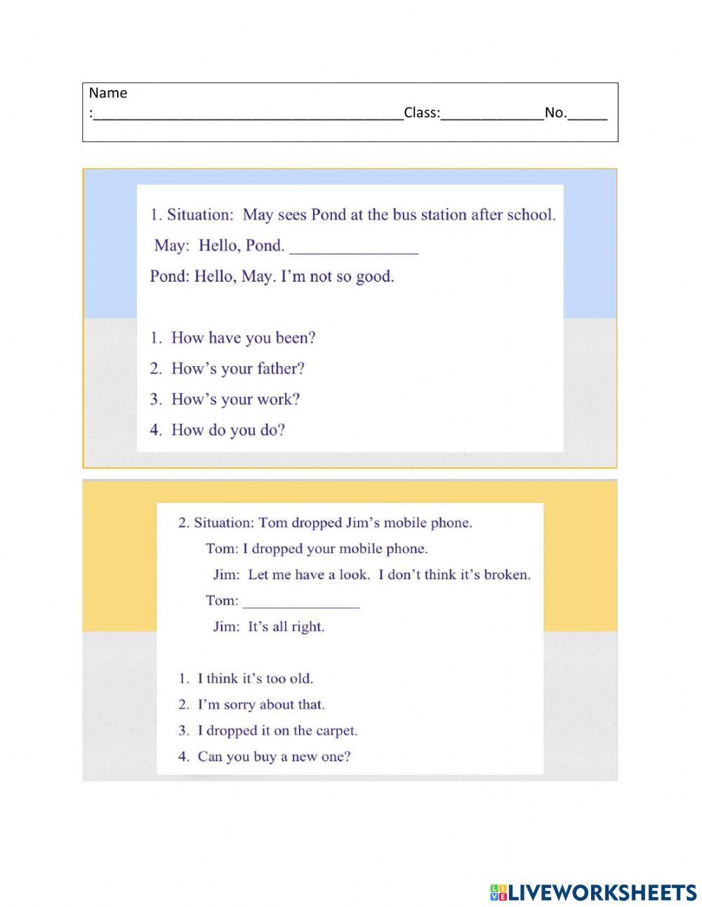 Conversation Test online exercise for | Live Worksheets