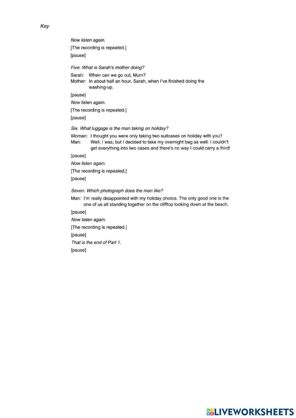 PET 2 listening… | Free Interactive Worksheets | 4003933