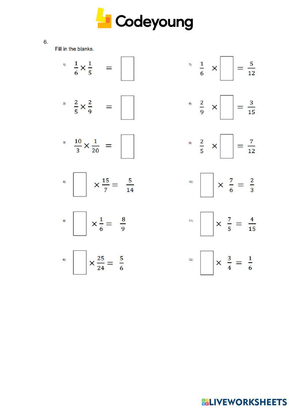 Advanced-Multiplication of Fractions by Fractions worksheet | Live ...