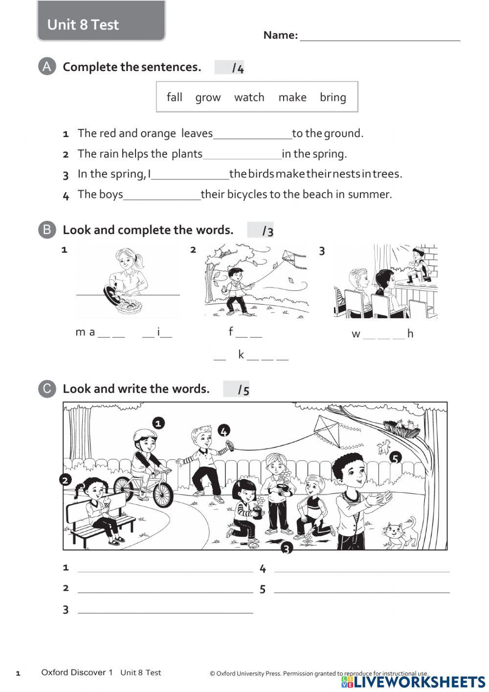 Unit test 8 - OD1 | KachiusaVietnam | Live Worksheets