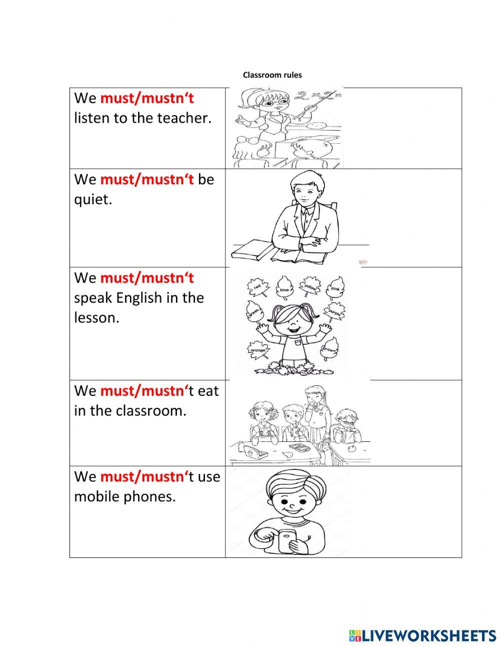 Classroom rules online exercise for | Live Worksheets