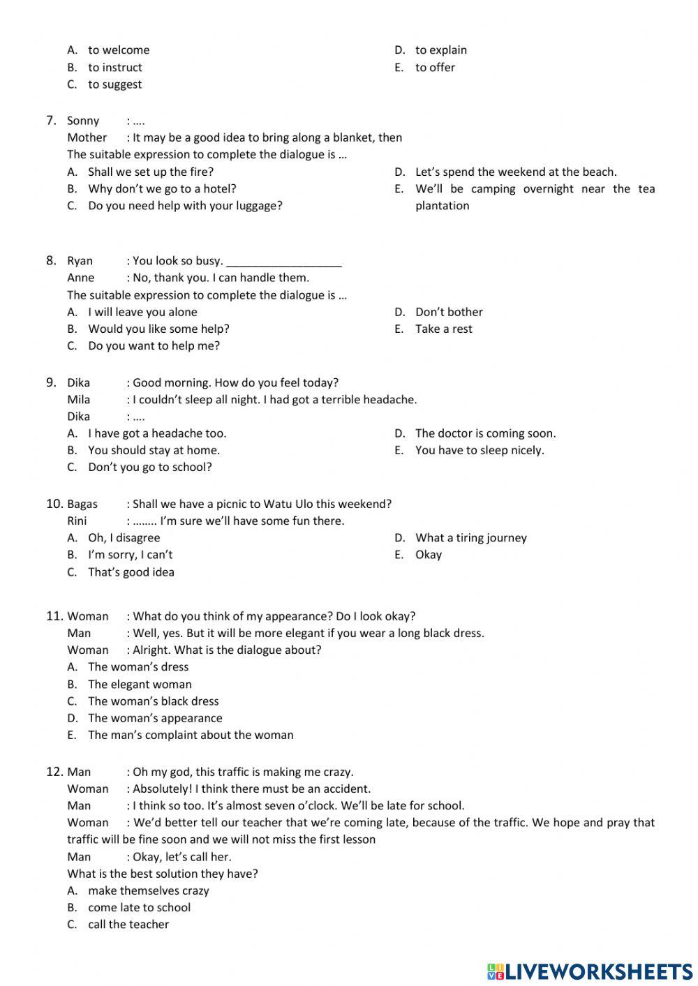 ENGLISH DAILY TEST 1 online exercise for | Live Worksheets