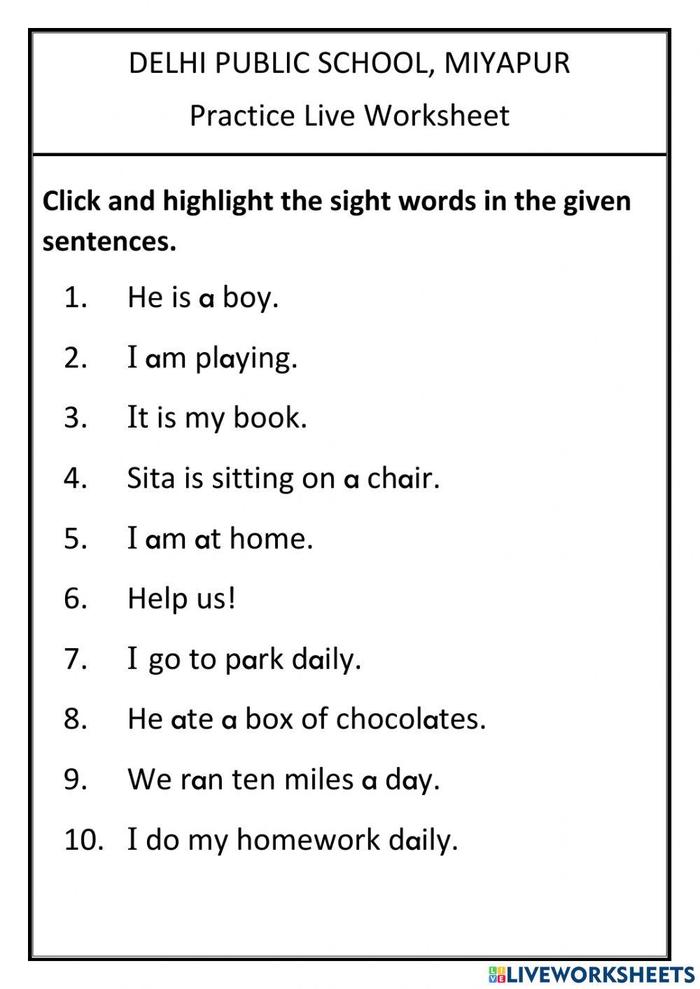 4232988 | Sight words Live worksheet | Dandugeetha