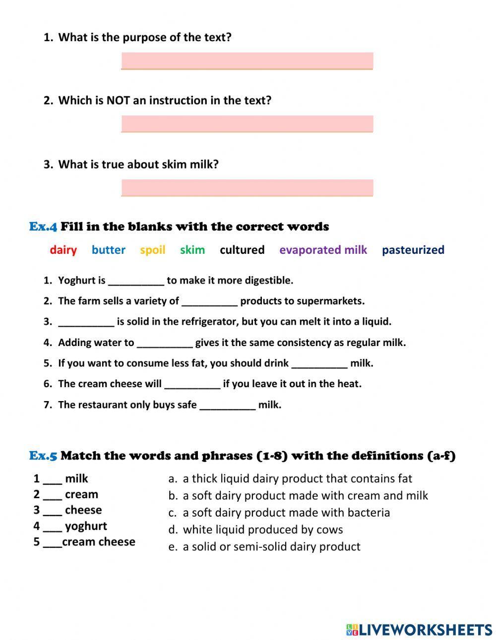 2141391 | Unit 3 Dairy | zlayaya2006 | LiveWorksheets