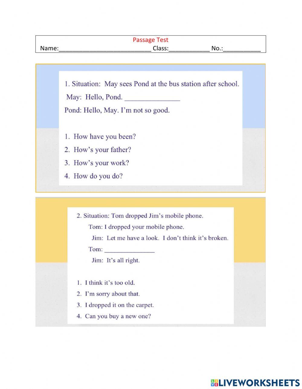 Test Passage 18 | nucharint | Live Worksheets