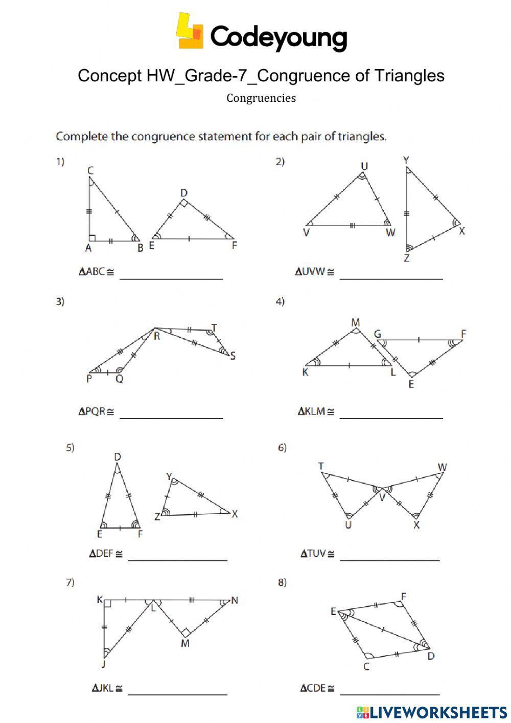 Congruencies Concept HW worksheet | Live Worksheets