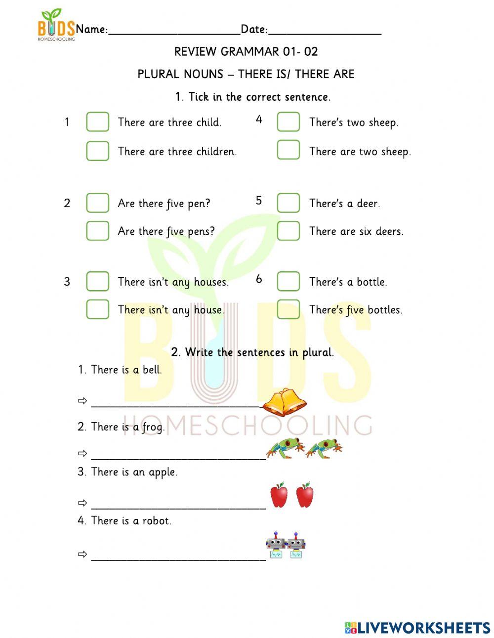 MONDAY - REVIEW GRAMMAR 01 - 02 online exercise for | Live Worksheets