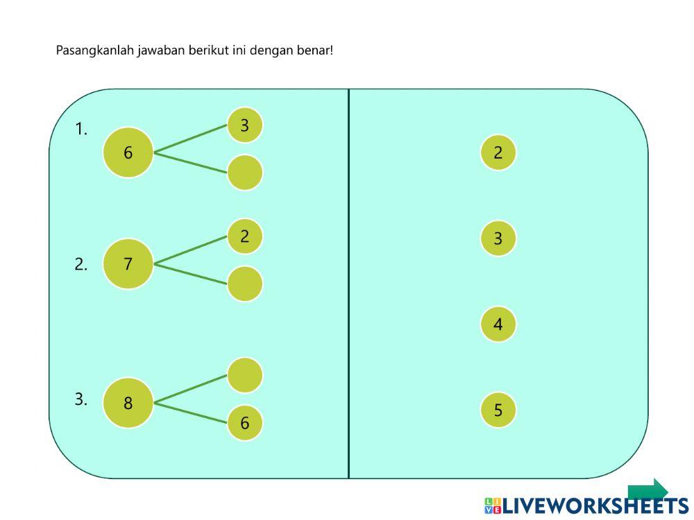 Memasangkan angka | Live Worksheets