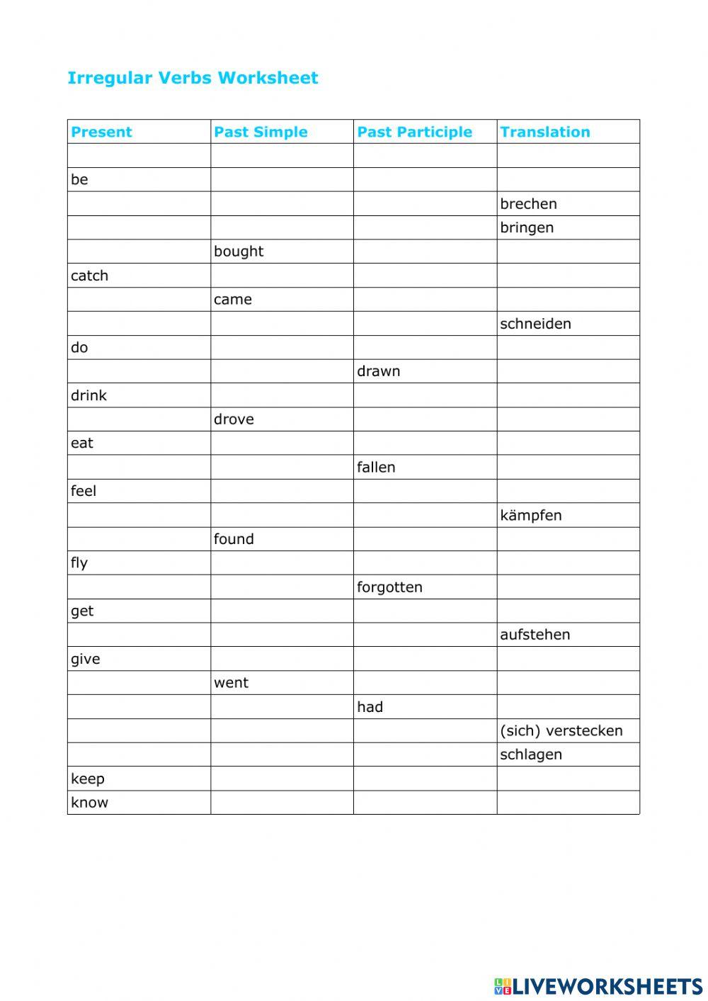 Irregular Verbs 1423 | Valveg | Live Worksheets