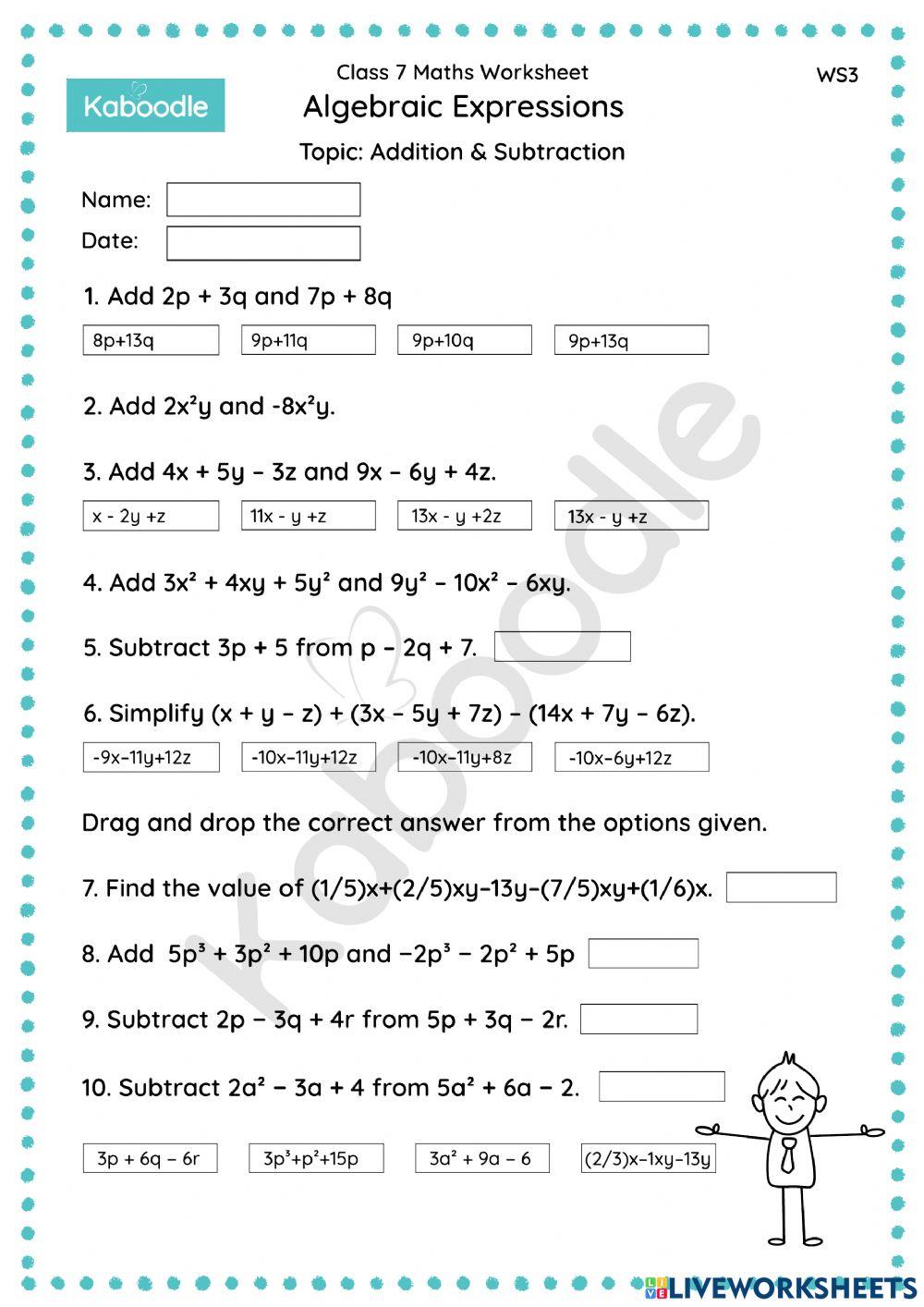 Algebraic Expre… | Free Interactive Worksheets | 2142654