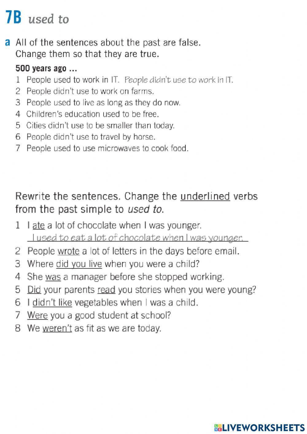 Used to unit7b worksheet | Live Worksheets