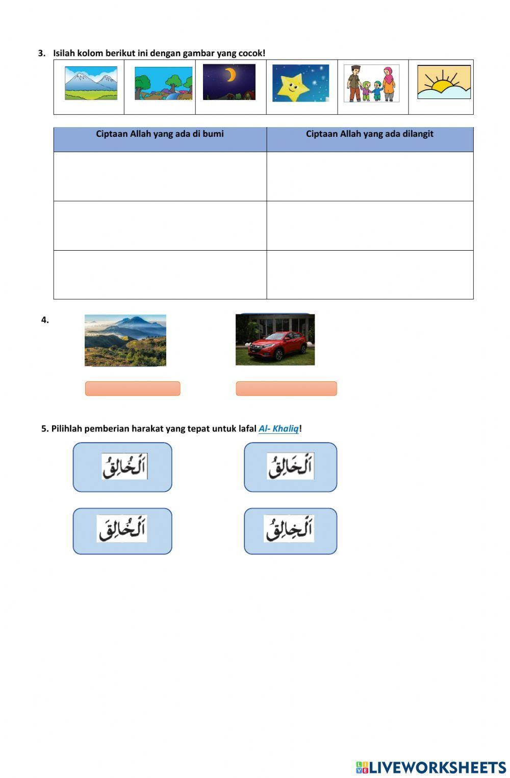 Allah maha pencipta online worksheet | Live Worksheets