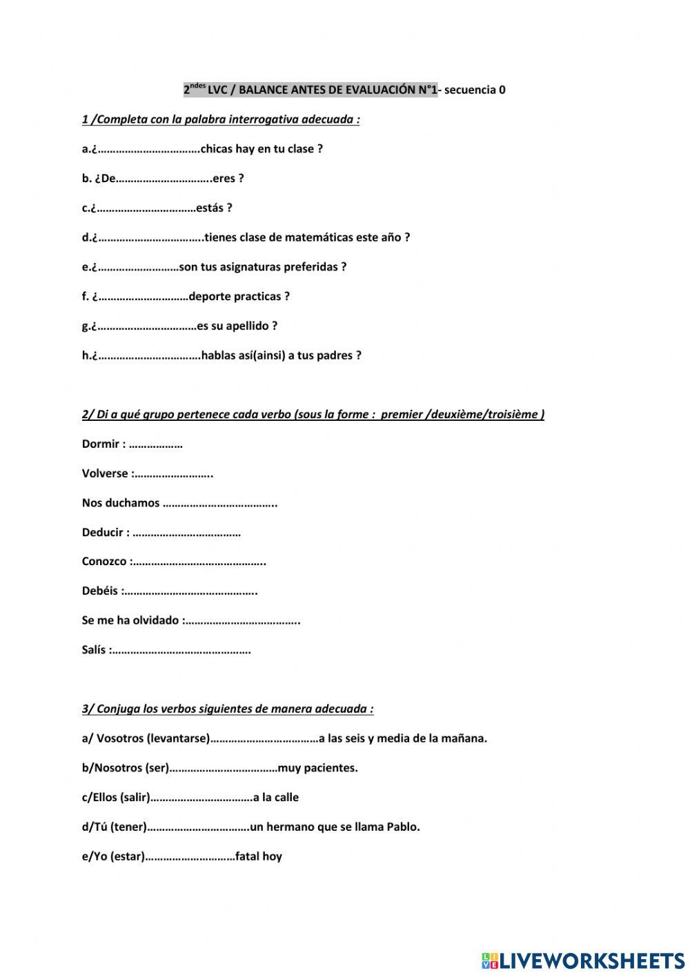 Presente interactive worksheet for 2NDES | Live Worksheets