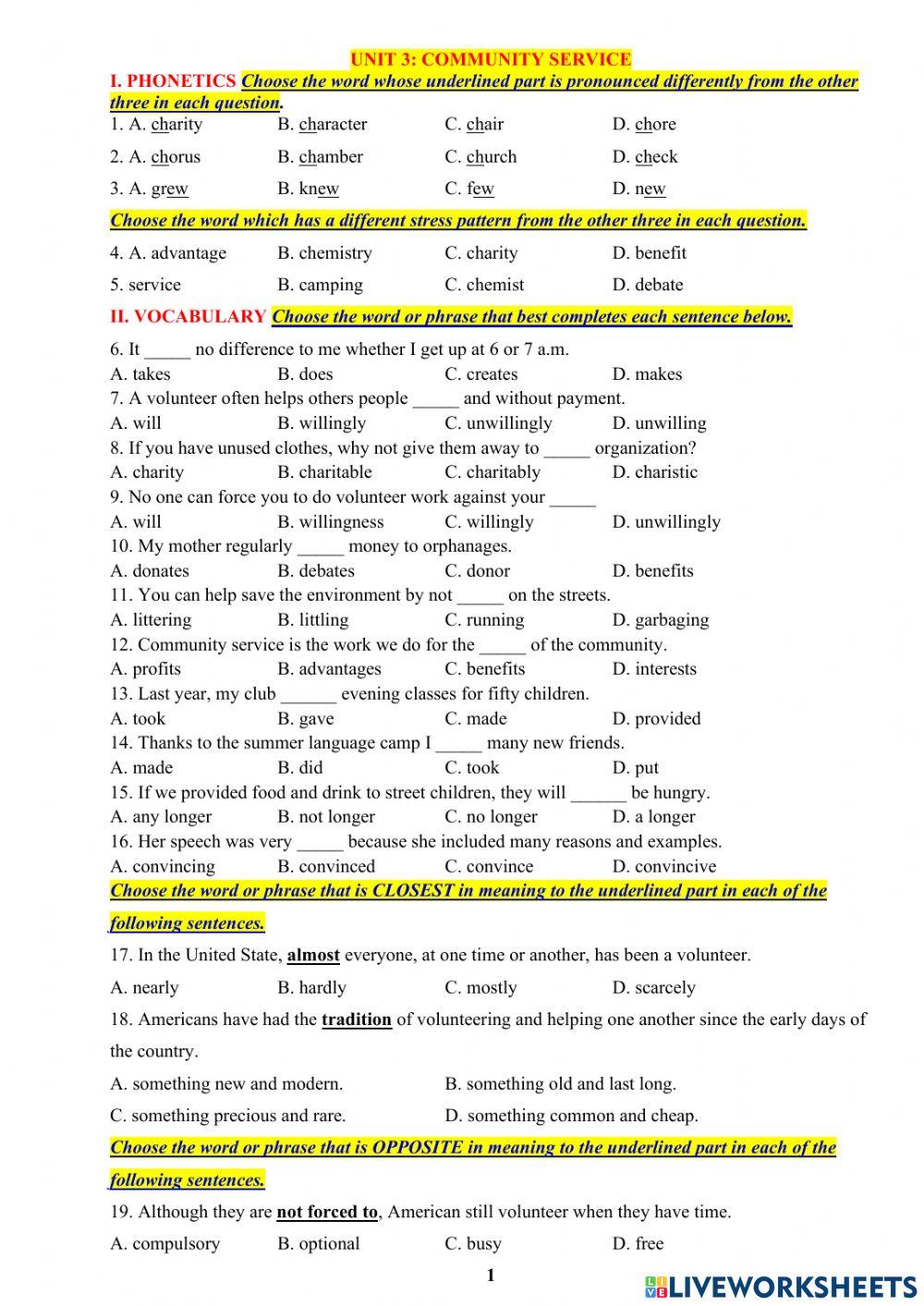 G7-review u3 gk1 tn 50c worksheet | Live Worksheets