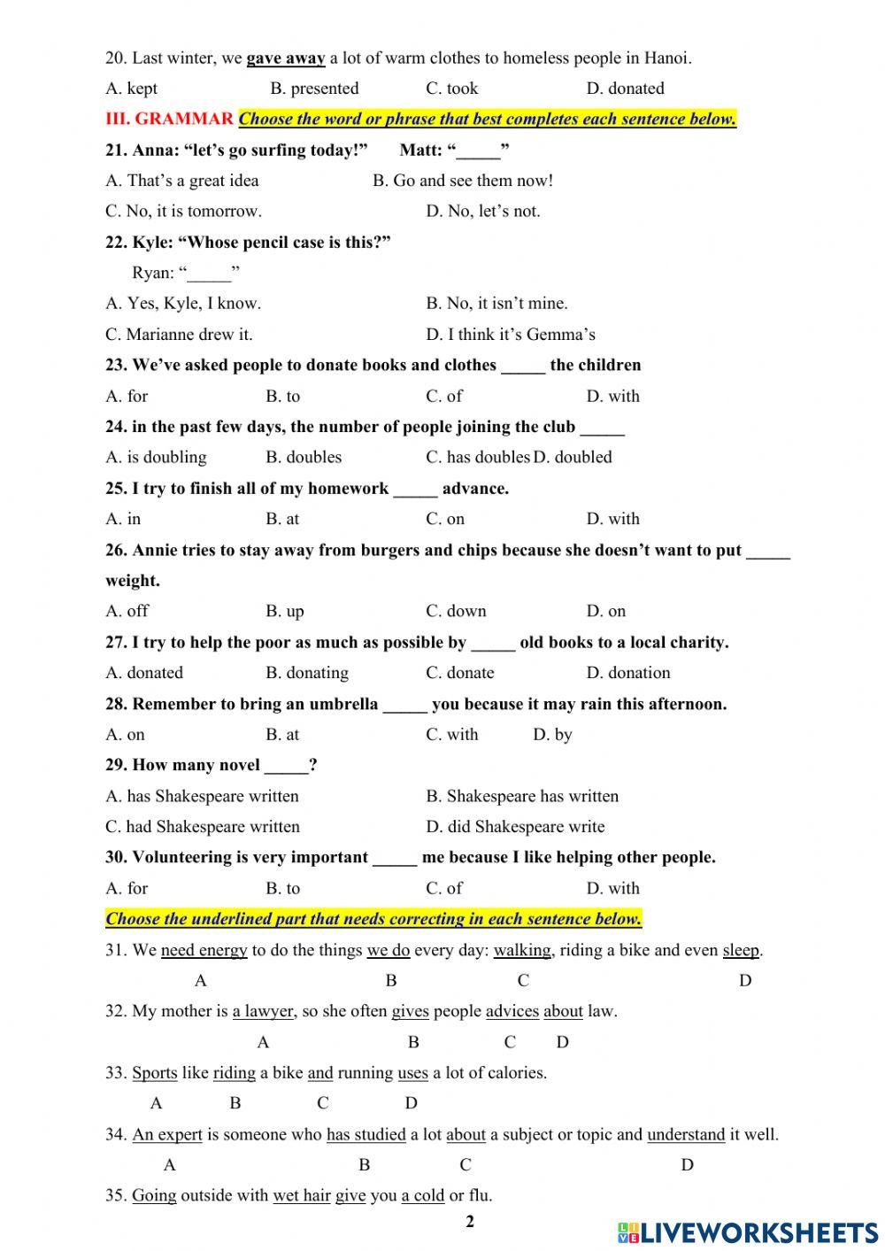 G7-review u3 gk1 tn 50c worksheet | Live Worksheets