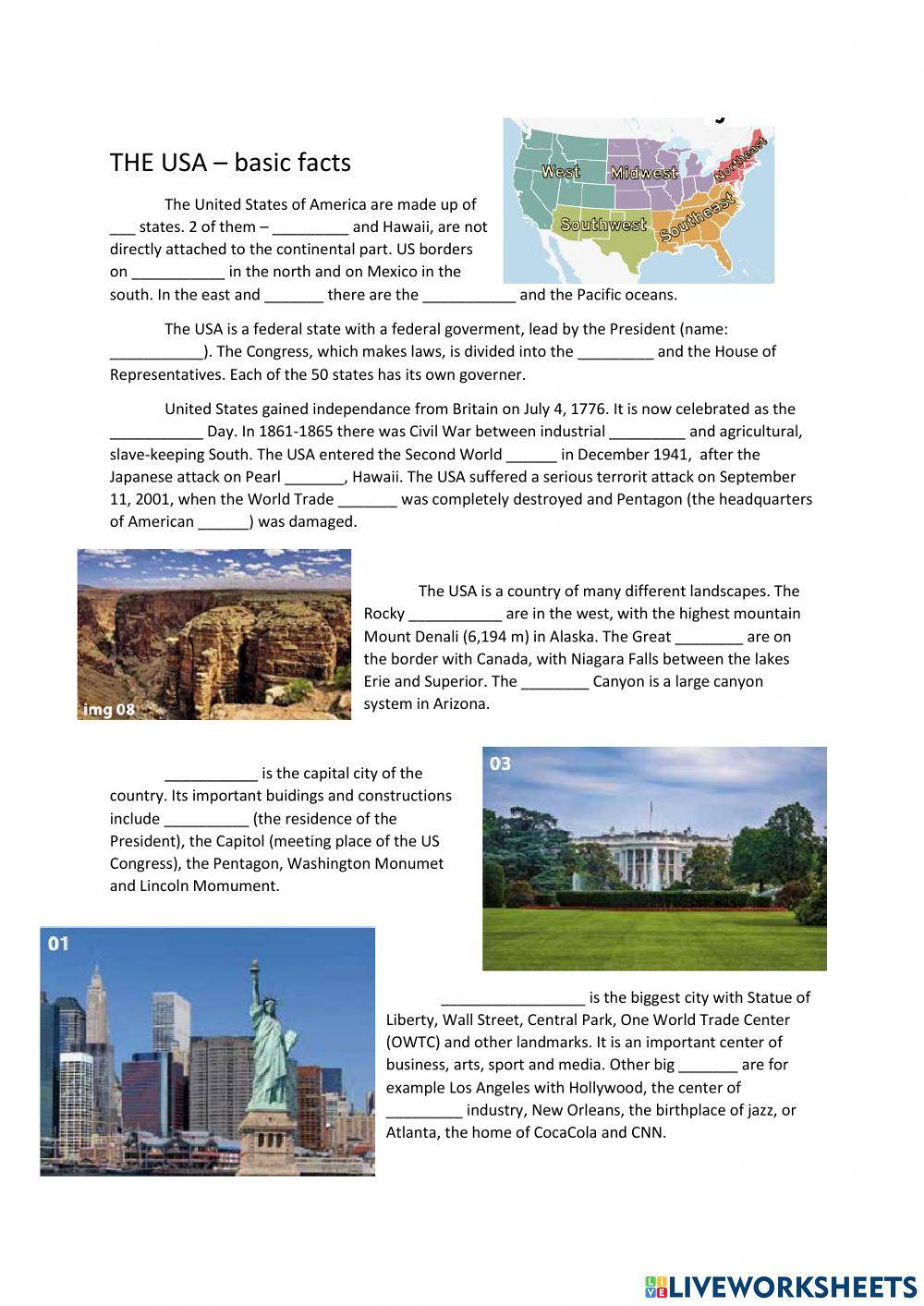 USA basic factes | Free Interactive Worksheets | 2143447