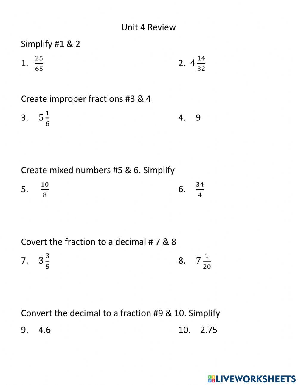 Mixed Numbers Review Worksheet Live Worksheets Mixed Numbers Review Worksheet Live Worksheets