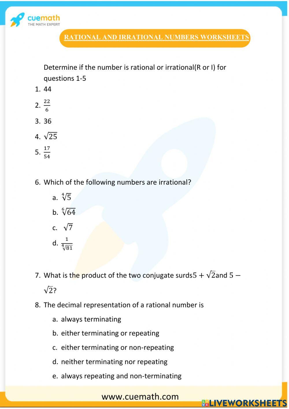 Rational And Irrational Number - Worksheet 1 2872296