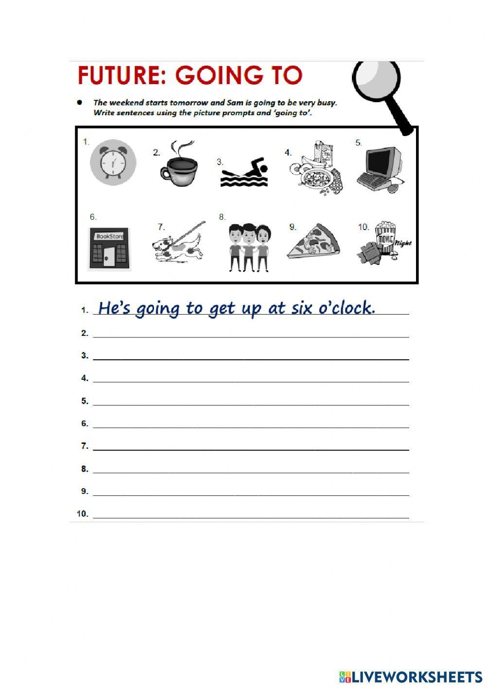 Pdf online activity: To be going to | Live Worksheets
