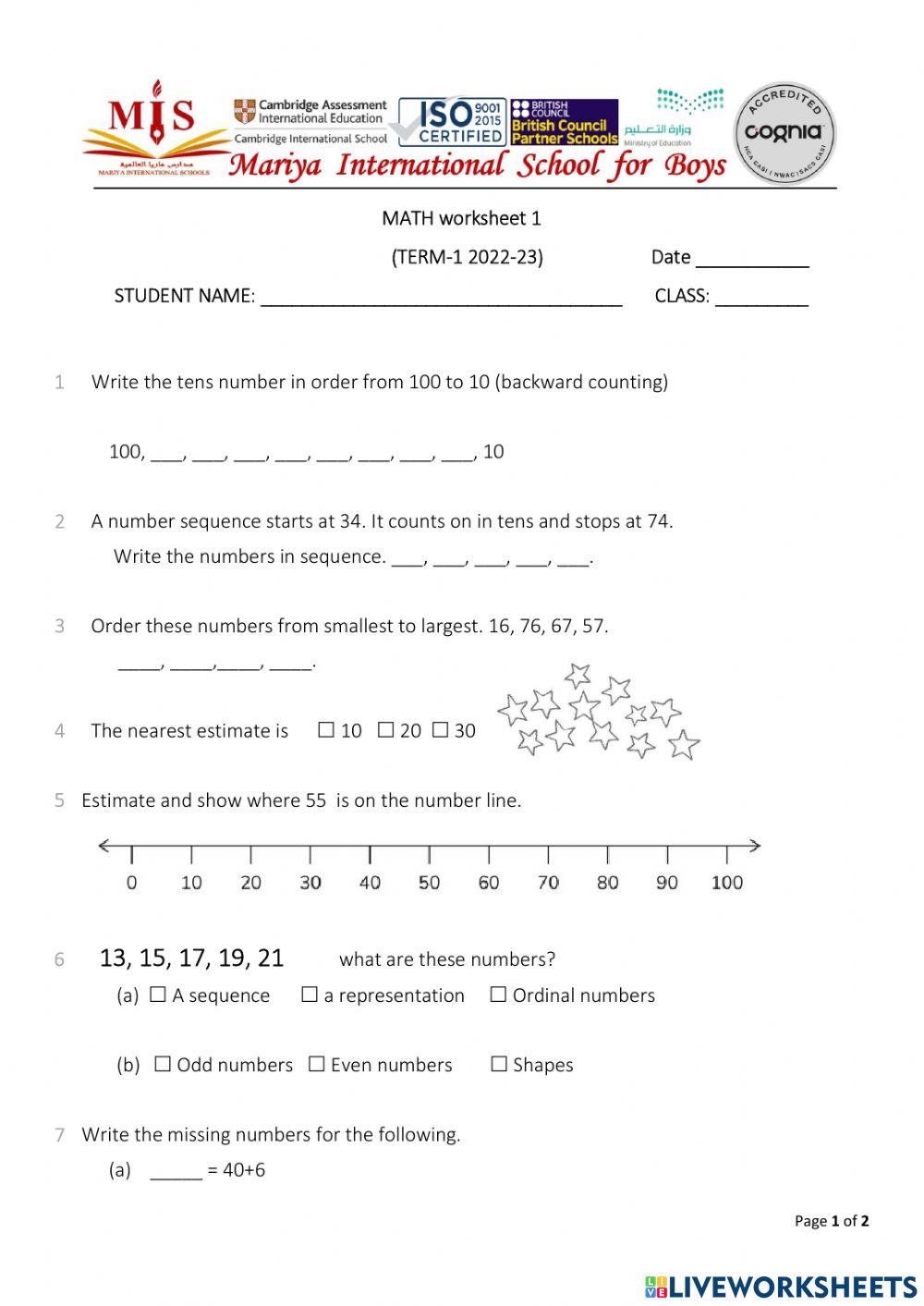 practice live worksheet 1 term 1 online exercise for | Live Worksheets