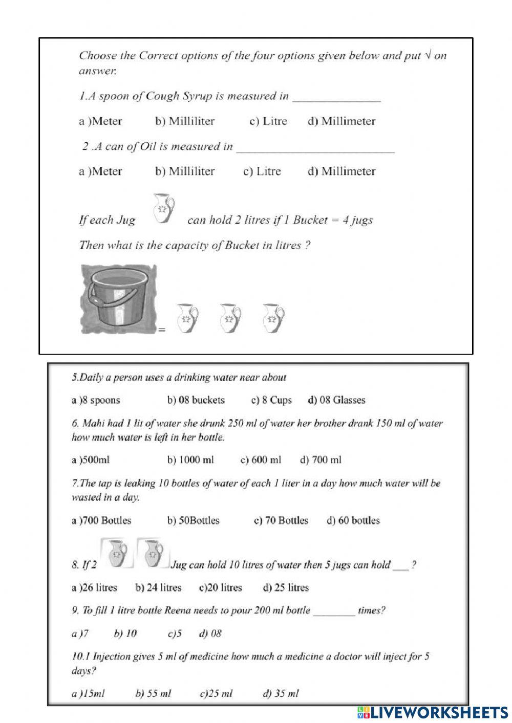 Jugs and mugs | Free Interactive Worksheets | 2143842