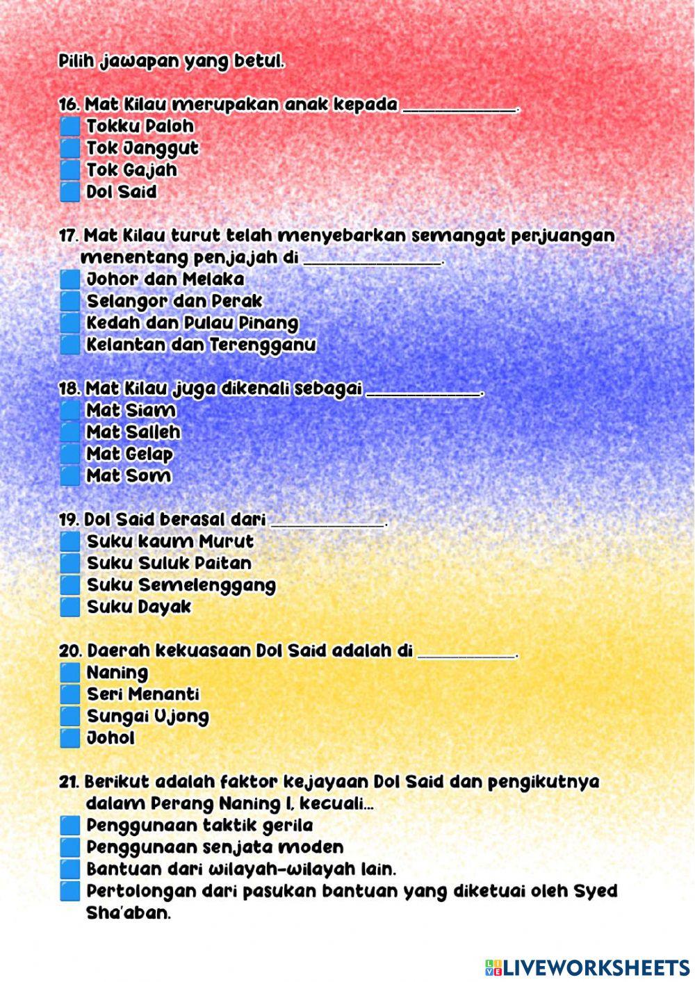 KUIZ TOKOH PEJUANG KEMERDEKAAN online exercise for | Live Worksheets