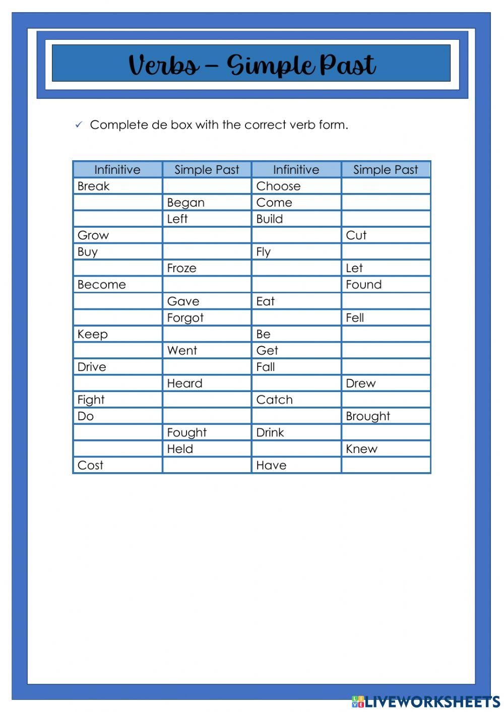 Simple Past online exercise for Elemental | Live Worksheets