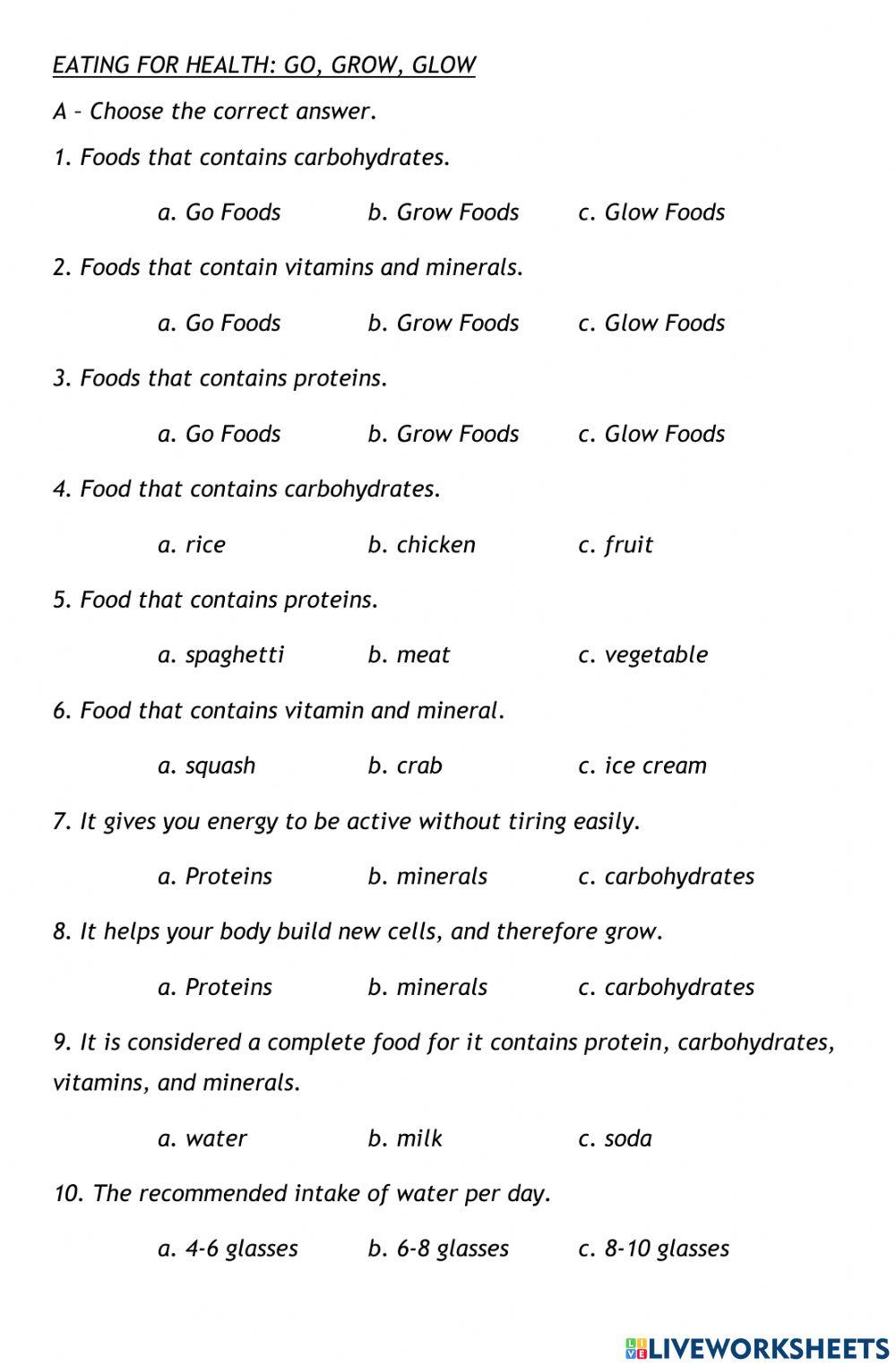 Go Grow And Glow Foods Worksheet Live Worksheets - vrogue.co