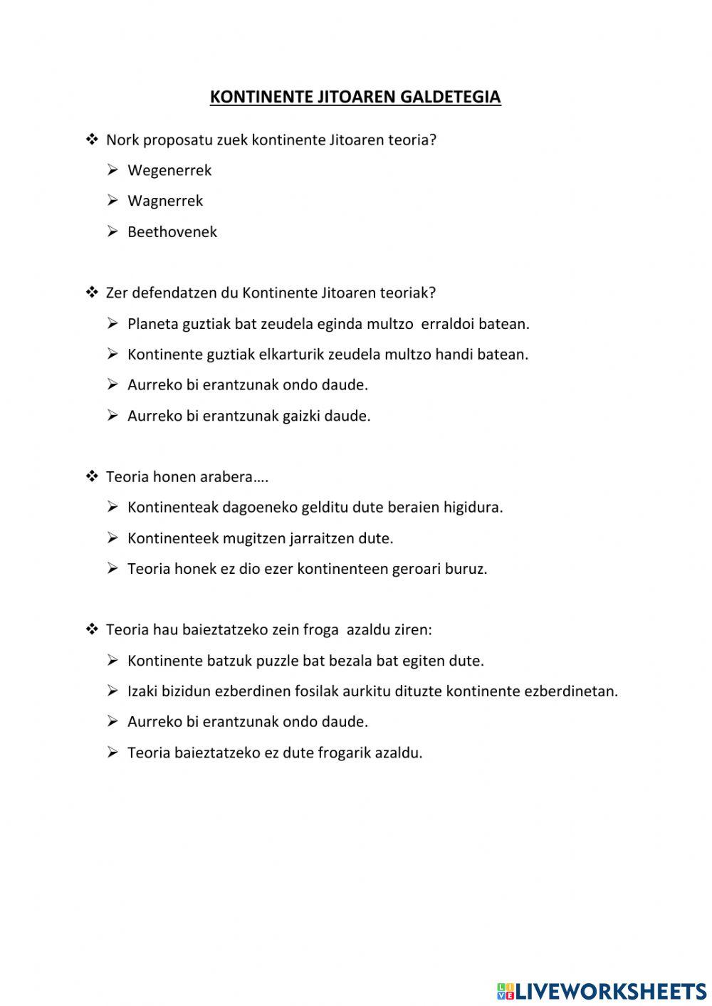 Kontinente Jitoa worksheet | Live Worksheets