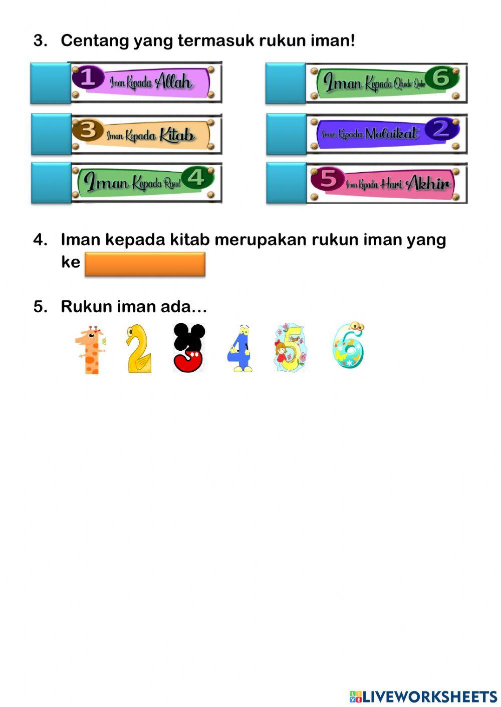 Tugas Bimtek IT PAI Rukun Iman Kelas 1 Zizah worksheet | Live Worksheets
