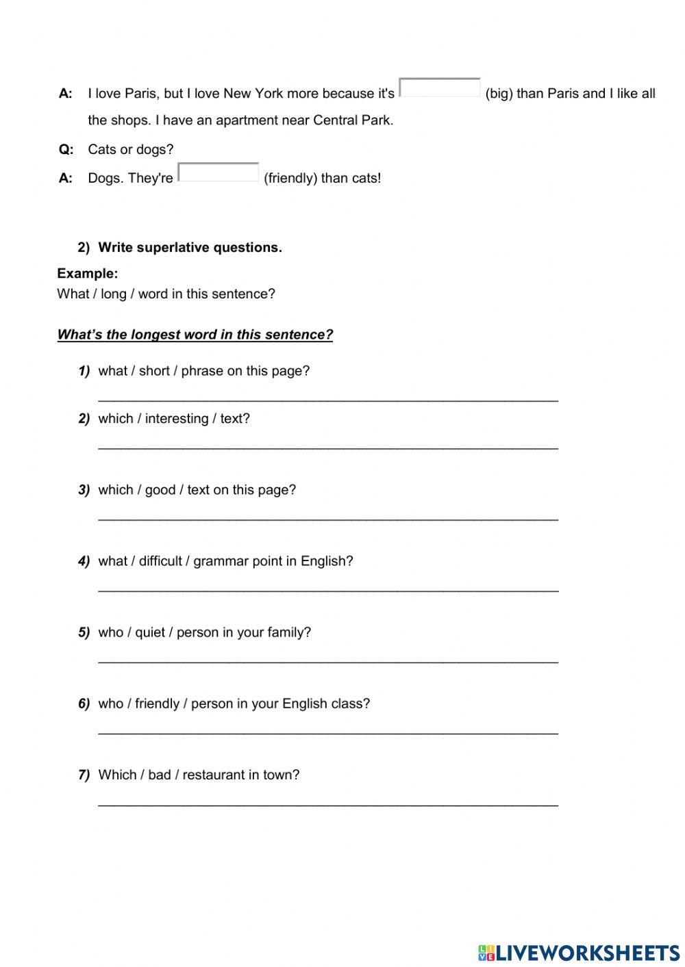 Mini test unit 7 interactive worksheet | Live Worksheets