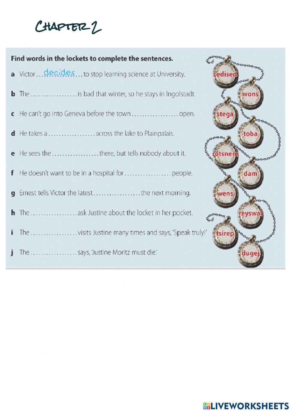Chapter 2 interactive exercise | Live Worksheets