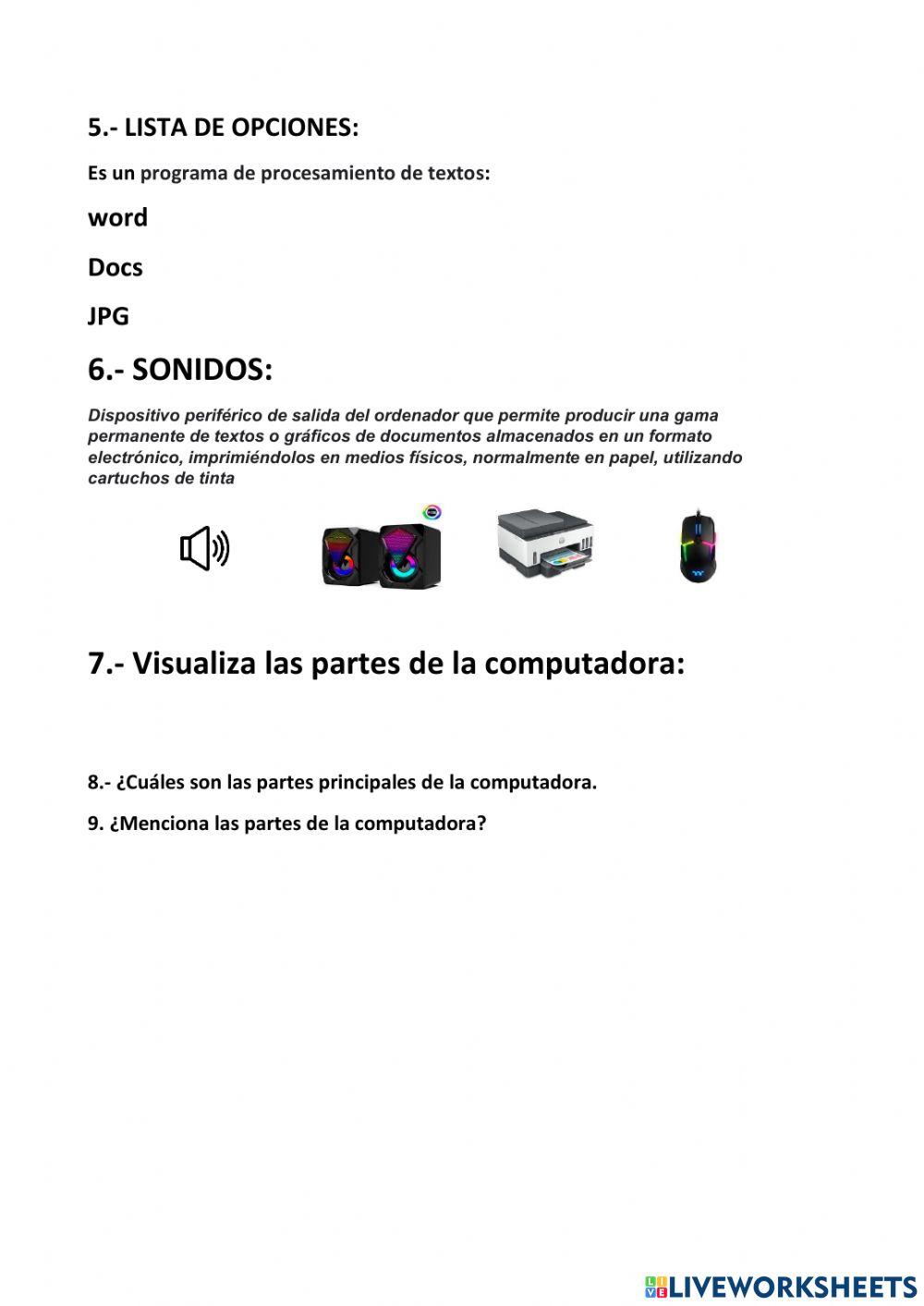 Computacion children worksheet | Live Worksheets